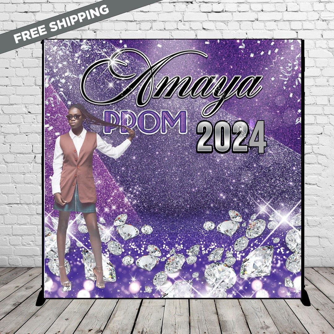 Prom Backdrop, Prom Step and Repeat, Purple and Silver, Photo Step and ...