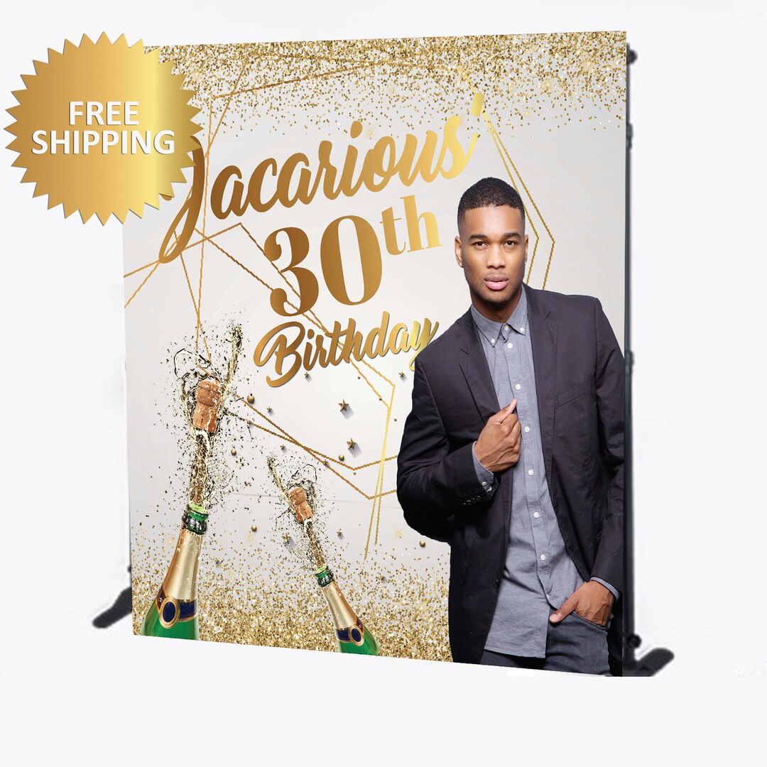 Birthday Step and Repeat Birthday Backdrop 30th Backdrop Photo Gold and ...