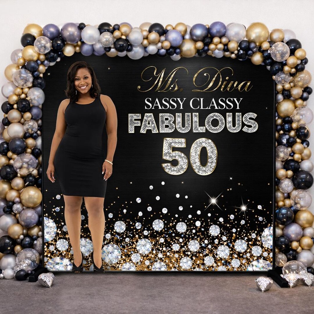 Custom Photo Birthday Backdrop Custom Birthday Step and Repeat 50th ...
