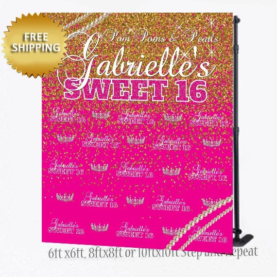 Sweet 16 Step and Repeat, Pom Pom and Pearls Backdrop, Step and Repeat ...