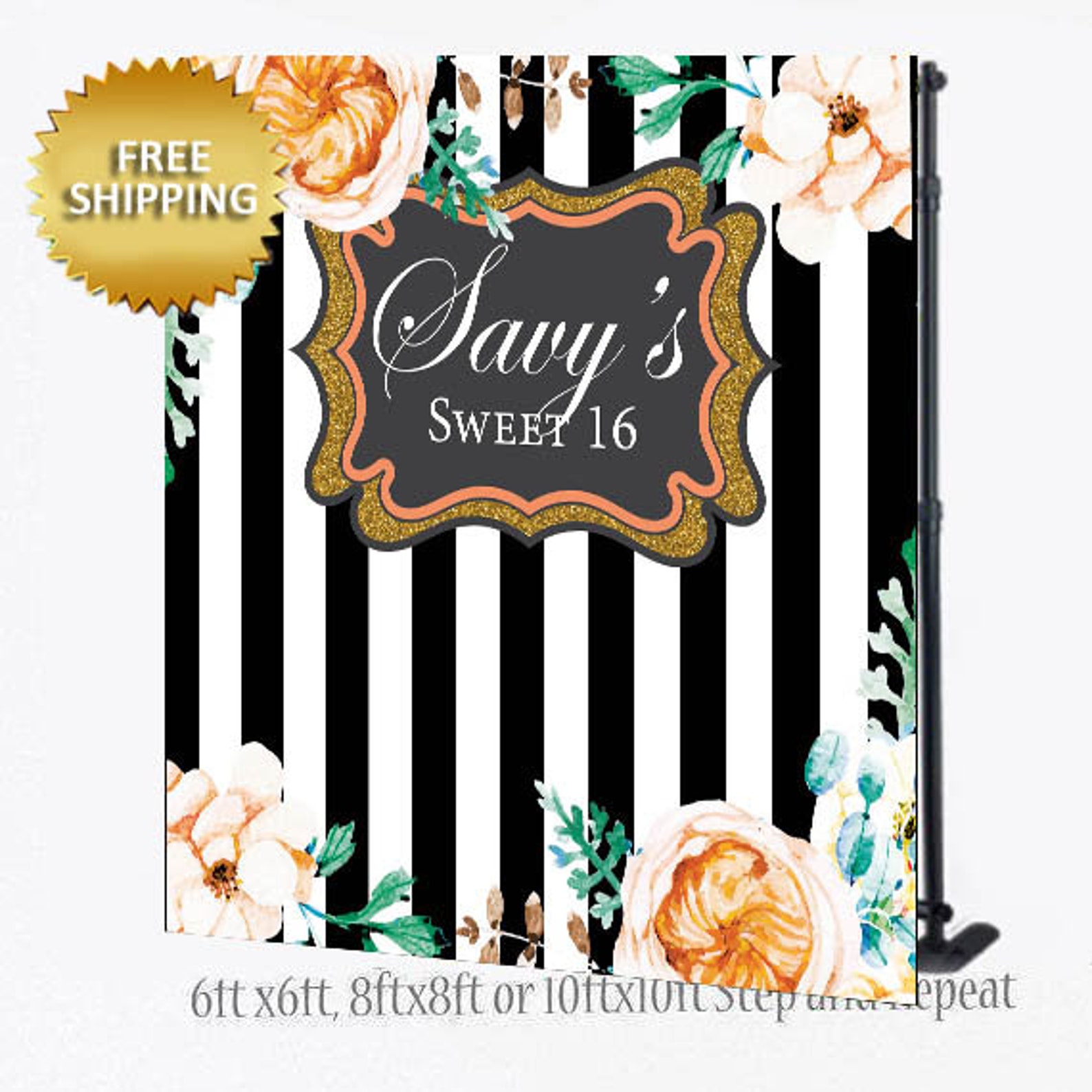 Sweet 16 Step and Repeat Floral Backdrop Backdrop Bridal - Etsy