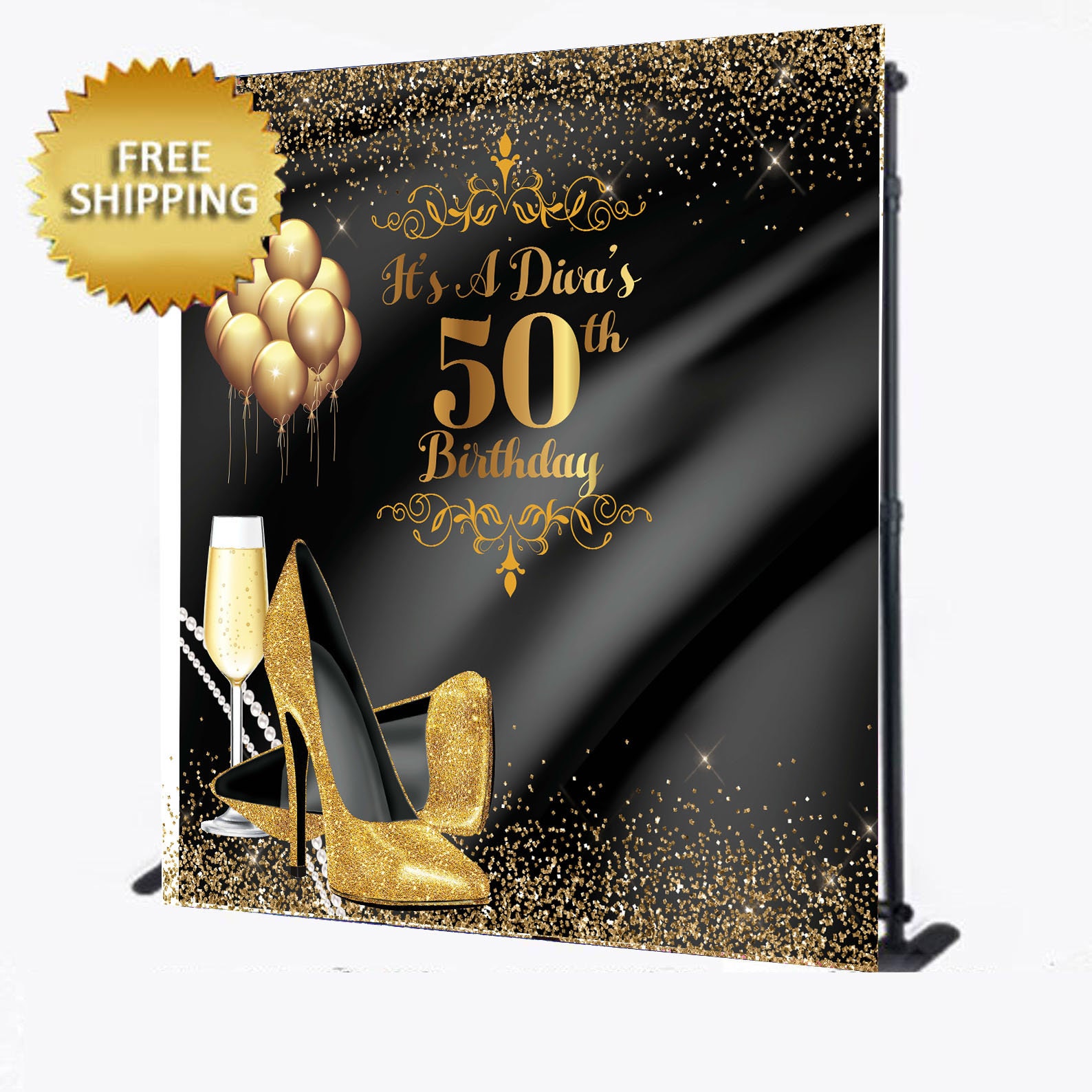 50th Birthday Backdrop Black and Gold Backdrop Black and - Etsy