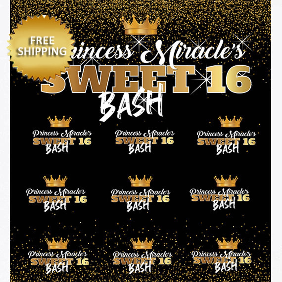 Sweet 16 Step and Repeat Backdrop Black and Gold Backdrop | Etsy