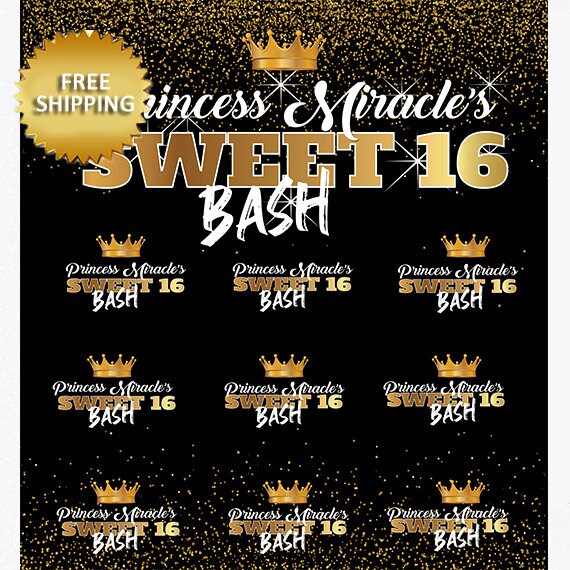 Sweet 16 Step and Repeat Backdrop Black and Gold Backdrop - Etsy