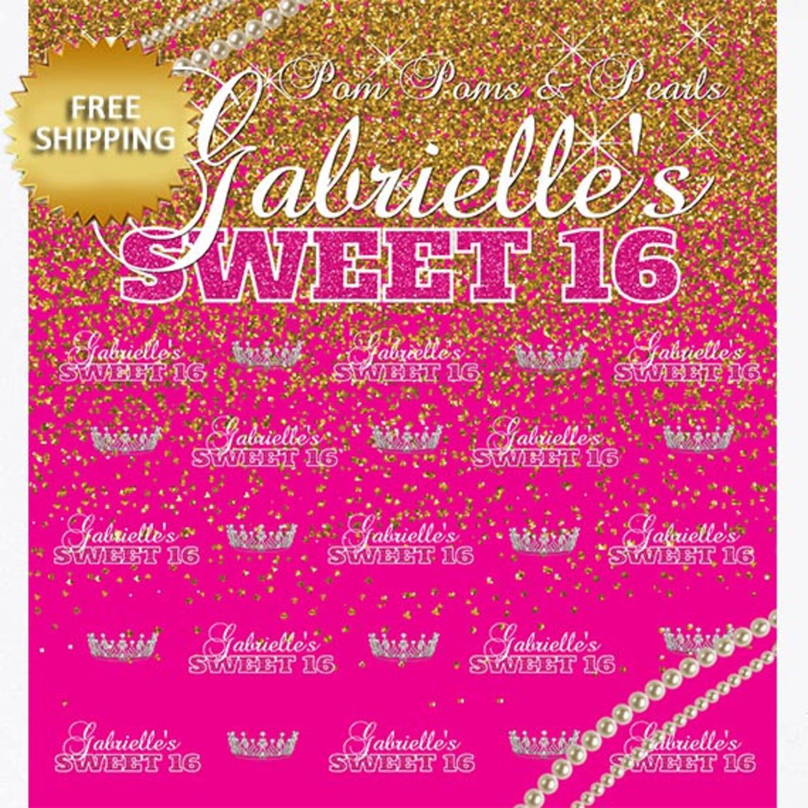 Sweet 16 Step and Repeat Pom Pom and Pearls Backdrop Step | Etsy