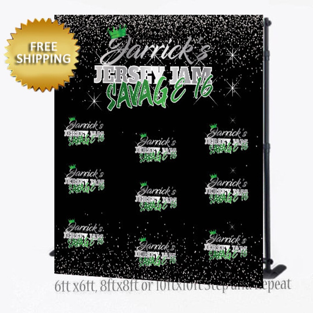 Sweet 16 Step and Repeat Backdrop, Jersey Jam Backdrop, 16th Birthday ...