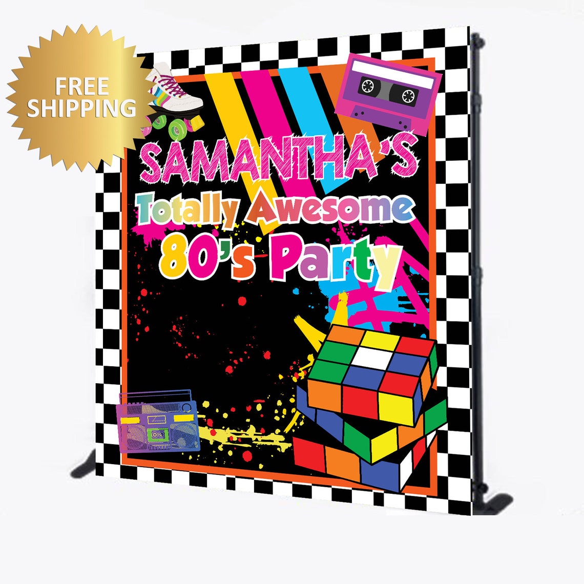 80s Party Backdrop, 80s Party Banner, 80s Birthday Step and Repeat ...