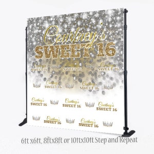 Custom 8X8 Photo Booth Backdrop, Gold and Silver Step and Repeat, Sweet ...