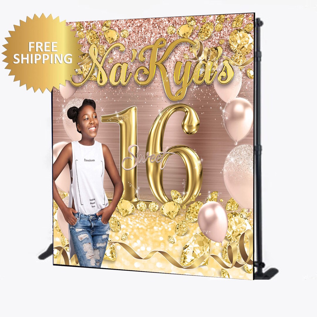 Rose Gold Backdrop, Sweet 16 Backdrop, 8x8 FEET Photo Booth Step and ...