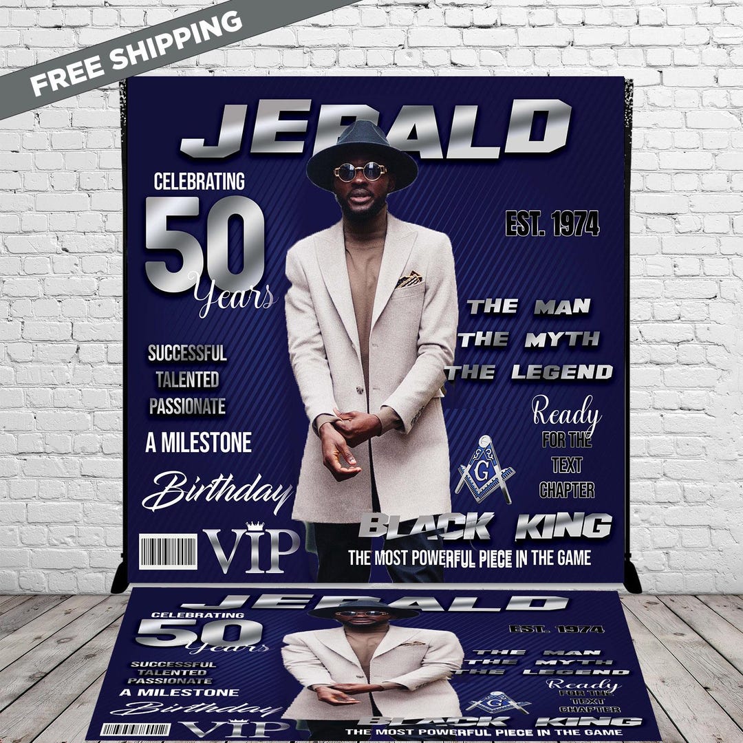 50th Birthday Backdrop, 50th Backdrop and Decal, Floor Adhesive Sticker ...