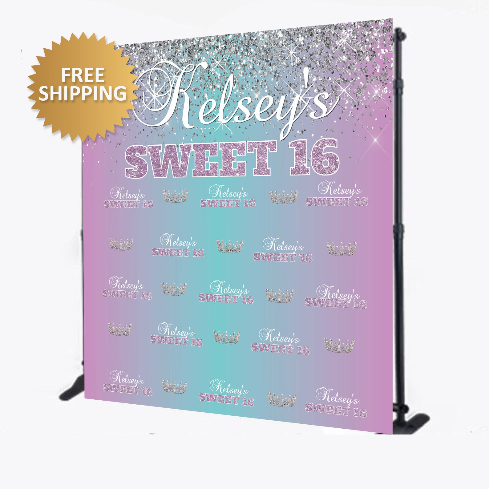 Sweet 16 backdrop Purple and Silver Step and Repeat Sweet 16 | Etsy
