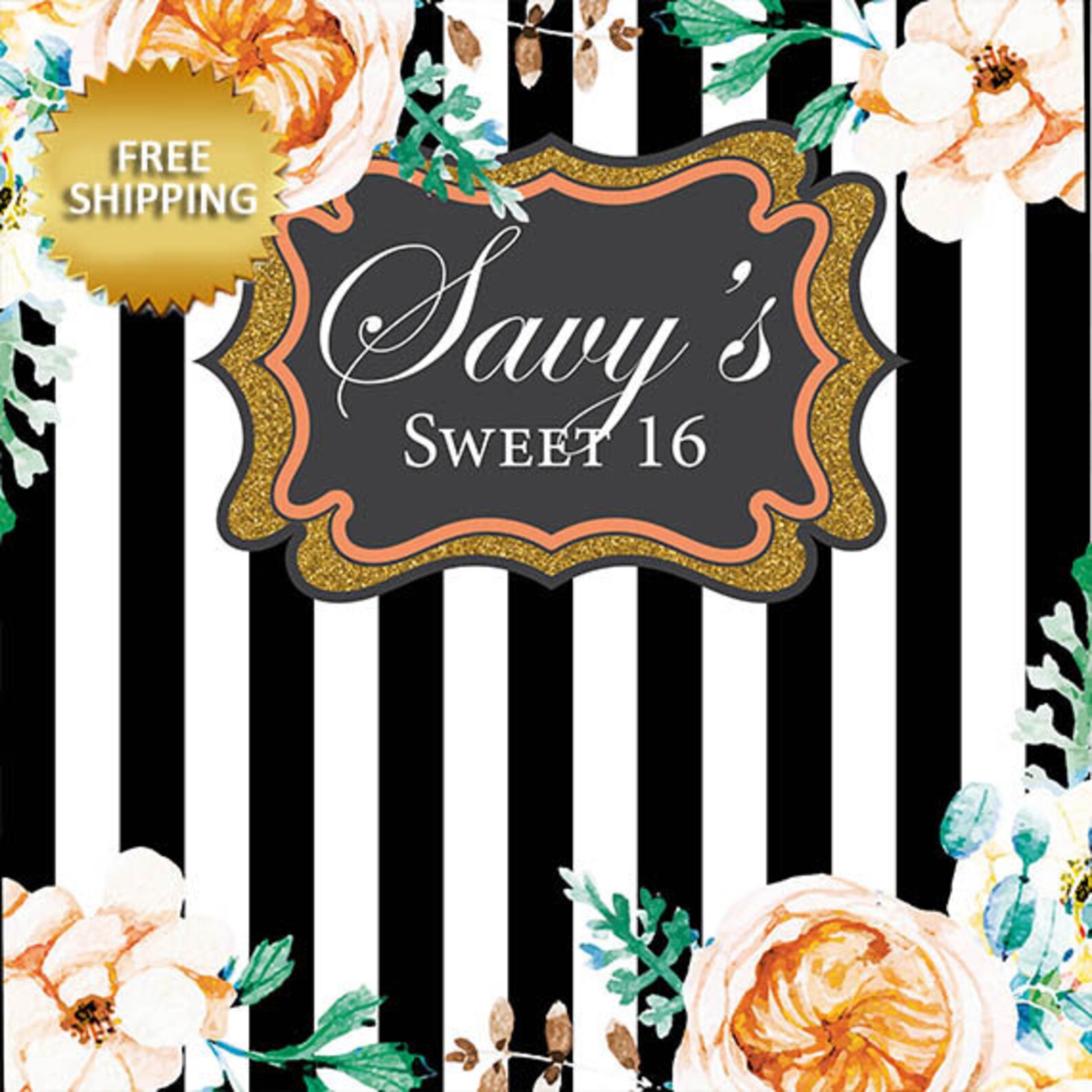 Sweet 16 Step and Repeat Floral Backdrop Backdrop Bridal - Etsy