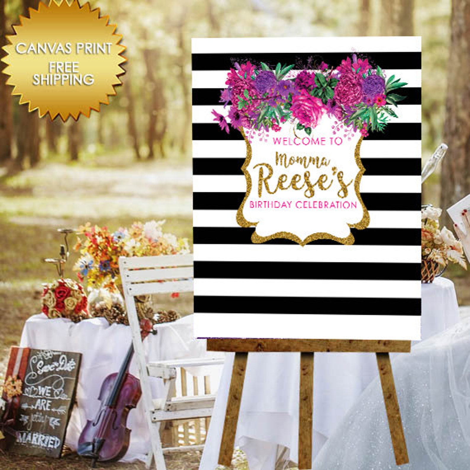 Black and White Stripes Welcome Canvas Sign 50 and Fabulous - Etsy
