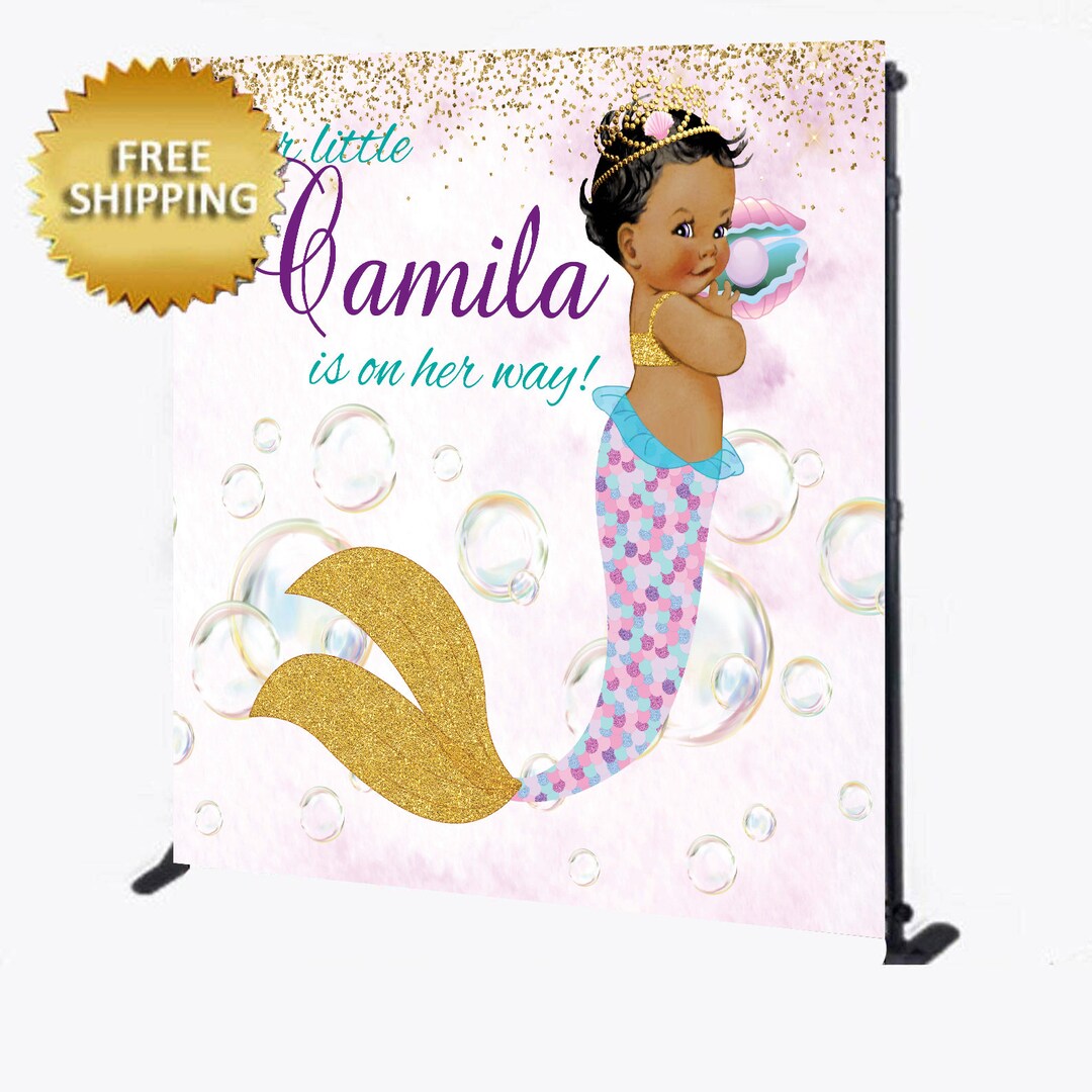 Mermaid Backdrop, Mermaid Step and Repeat, Mermaid Black Back Sign ...