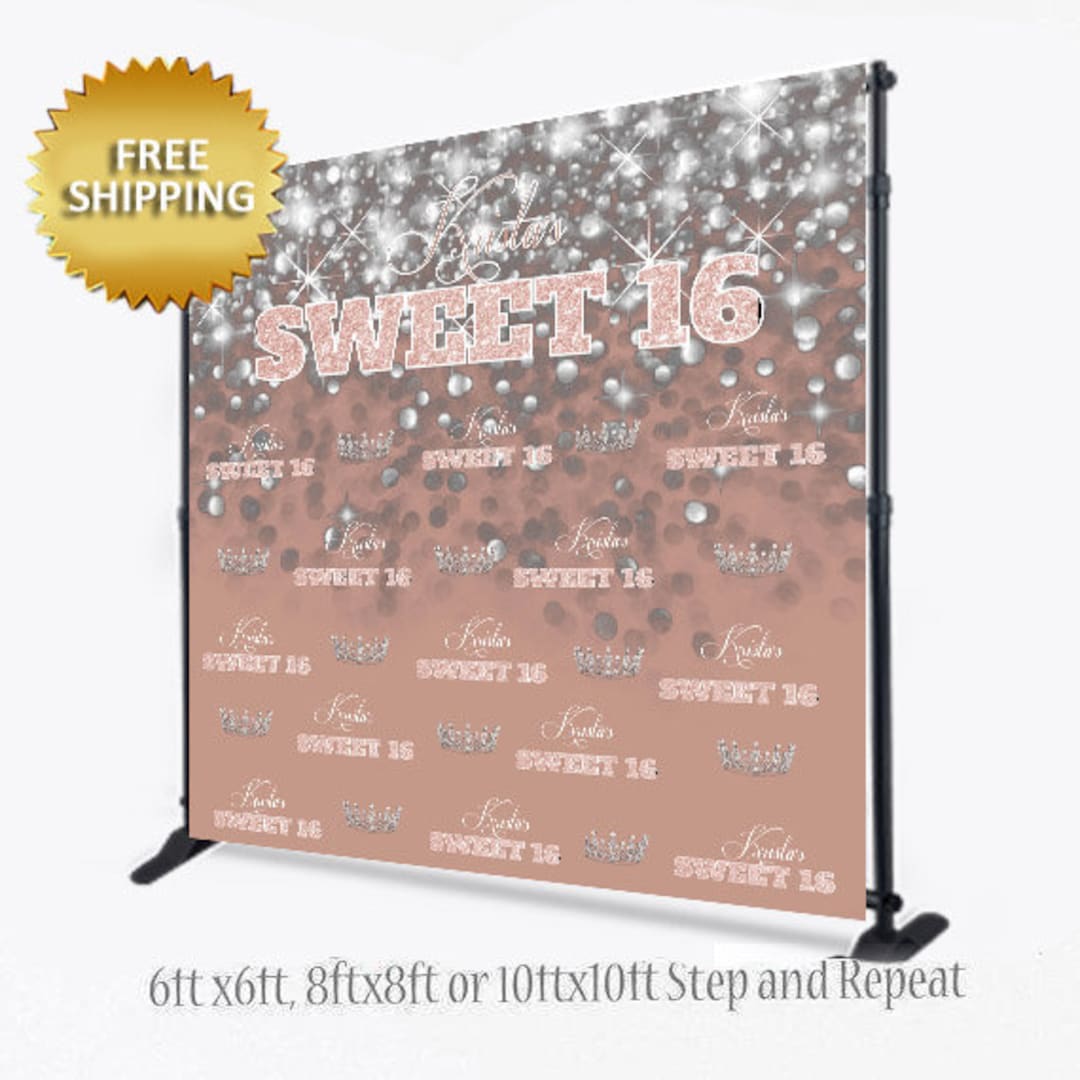 Step and Repeat Backdrop, Sweet 16 Backdrop, Rose Gold Step and Repeat ...