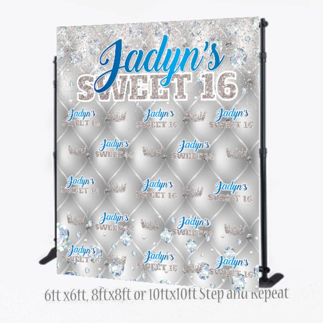 Sweet 16 Step and Repeat Sweet 16 Backdrop Denim and Diamonds Birthday ...