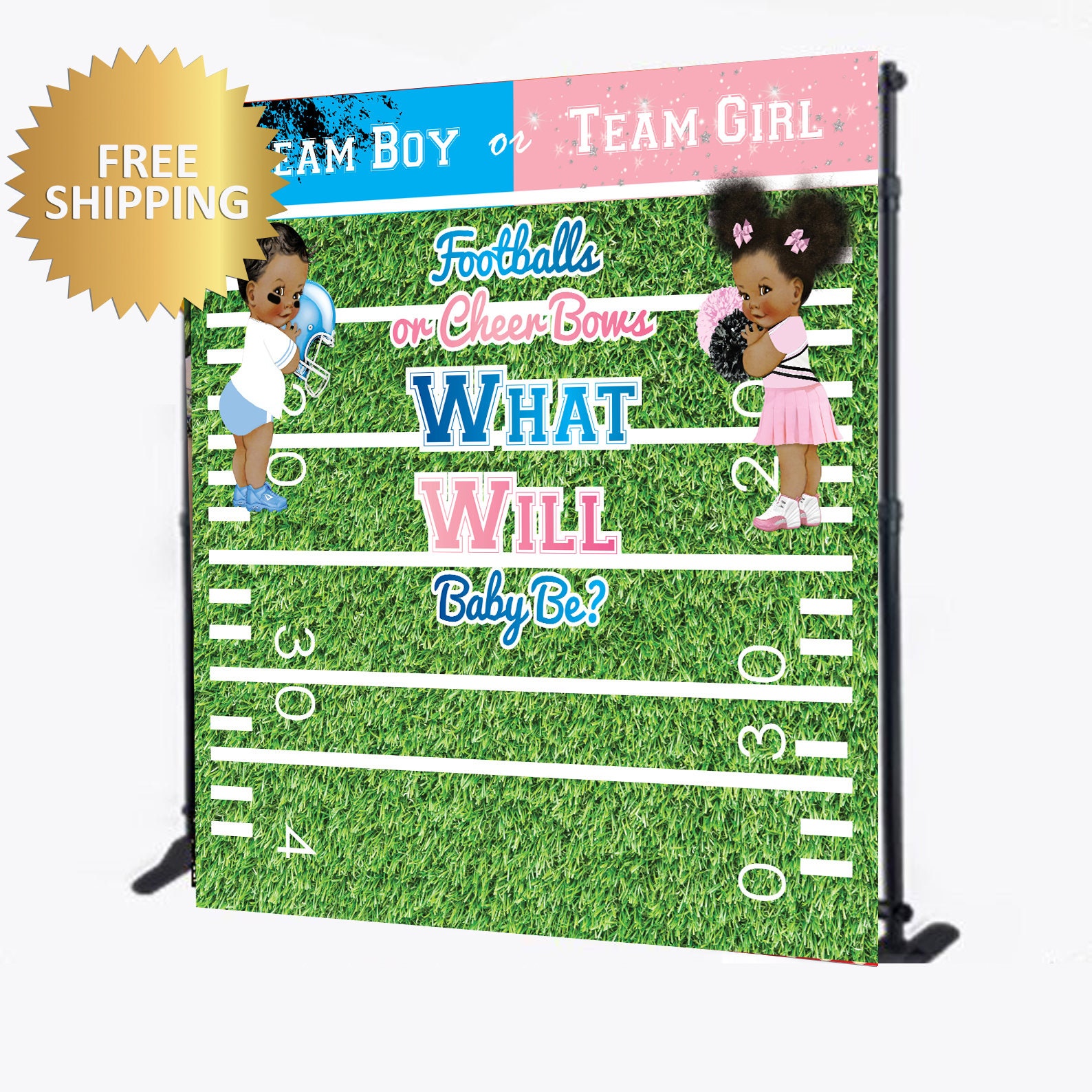 Gender Reveal Football or Cheer Digital Backdrop File Backdrops & Props ...