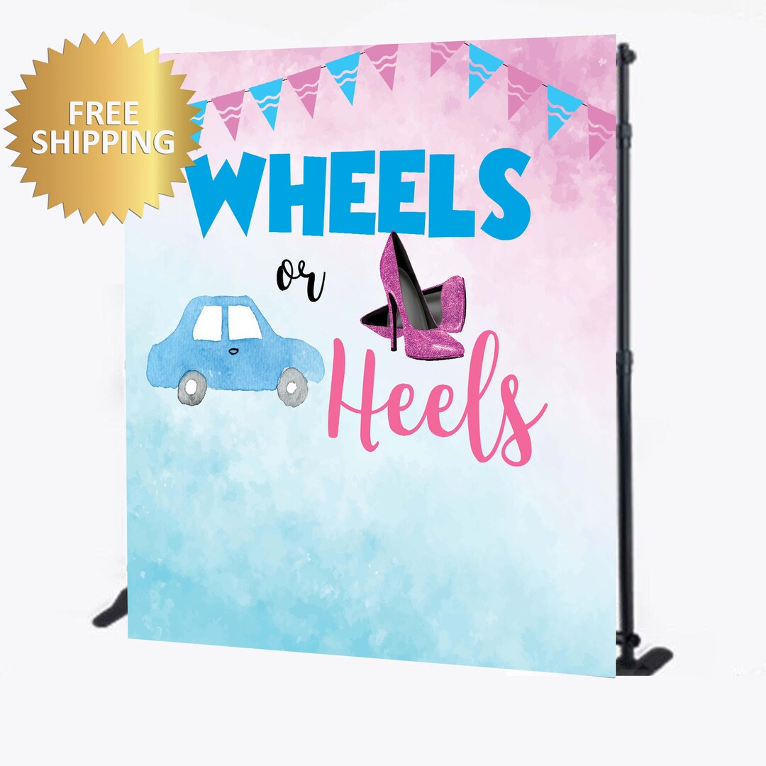 Gender Reveal Backdrop Gender Reveal Banner,wheels or Heels Backdrop ...