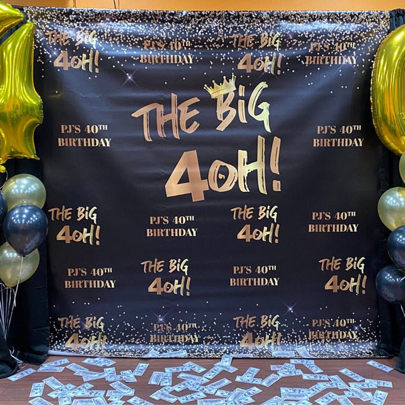 Birthday Backdrop 40th Birthday Backdrop Black and Gold - Etsy