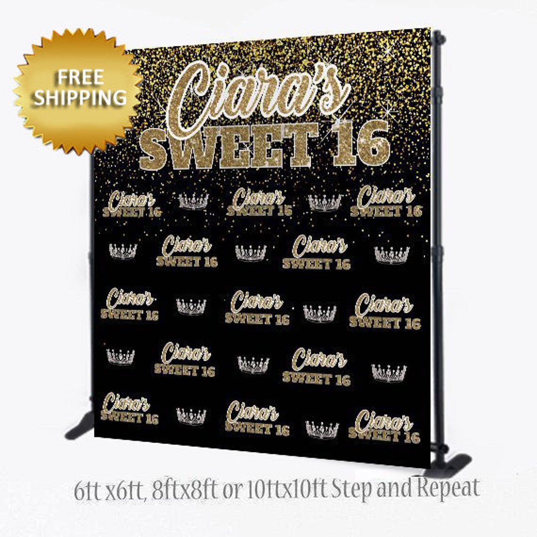 Sweet 16 Backdrop, Step and Repeat Backdrop, Birthday Backdrop, Black ...