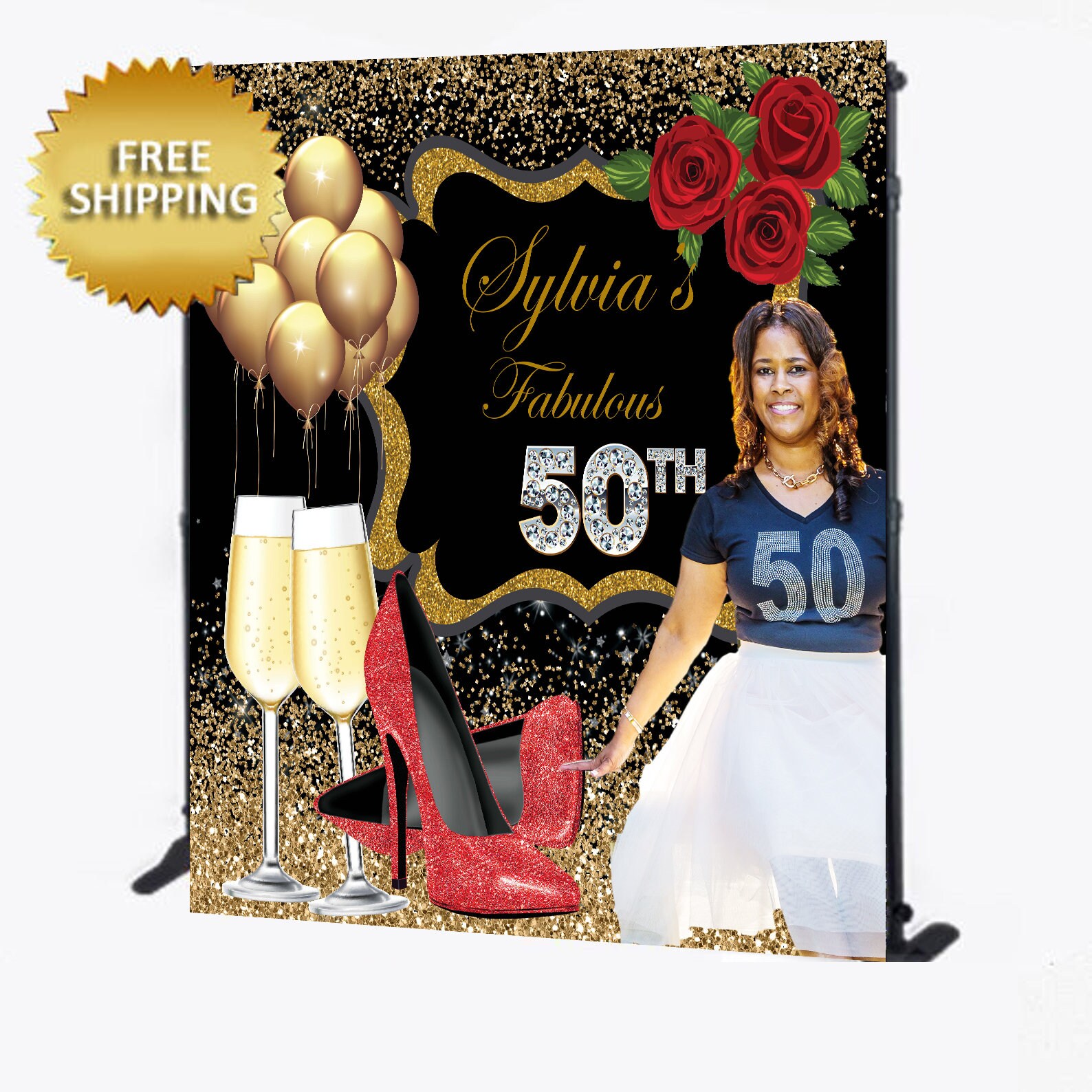 Custom Photo Birthday Backdrop 50th Birthday Backdrop Red - Etsy