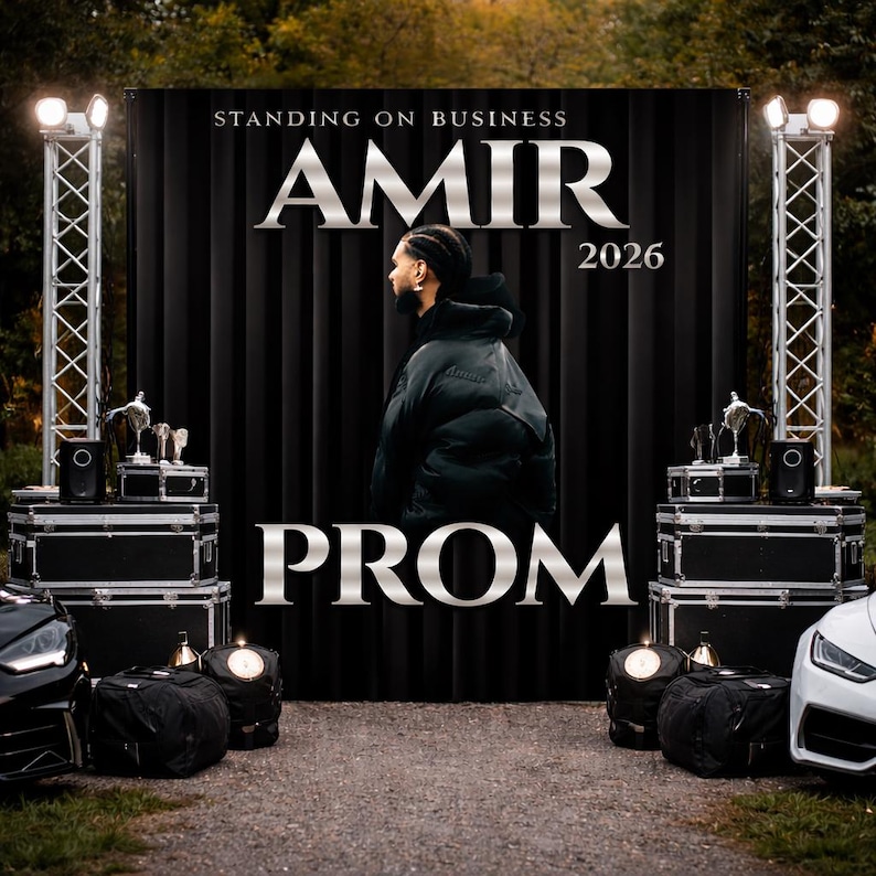 Custom Black and Silver Prom Send off Party Backdrop Prom Photo Banner ...