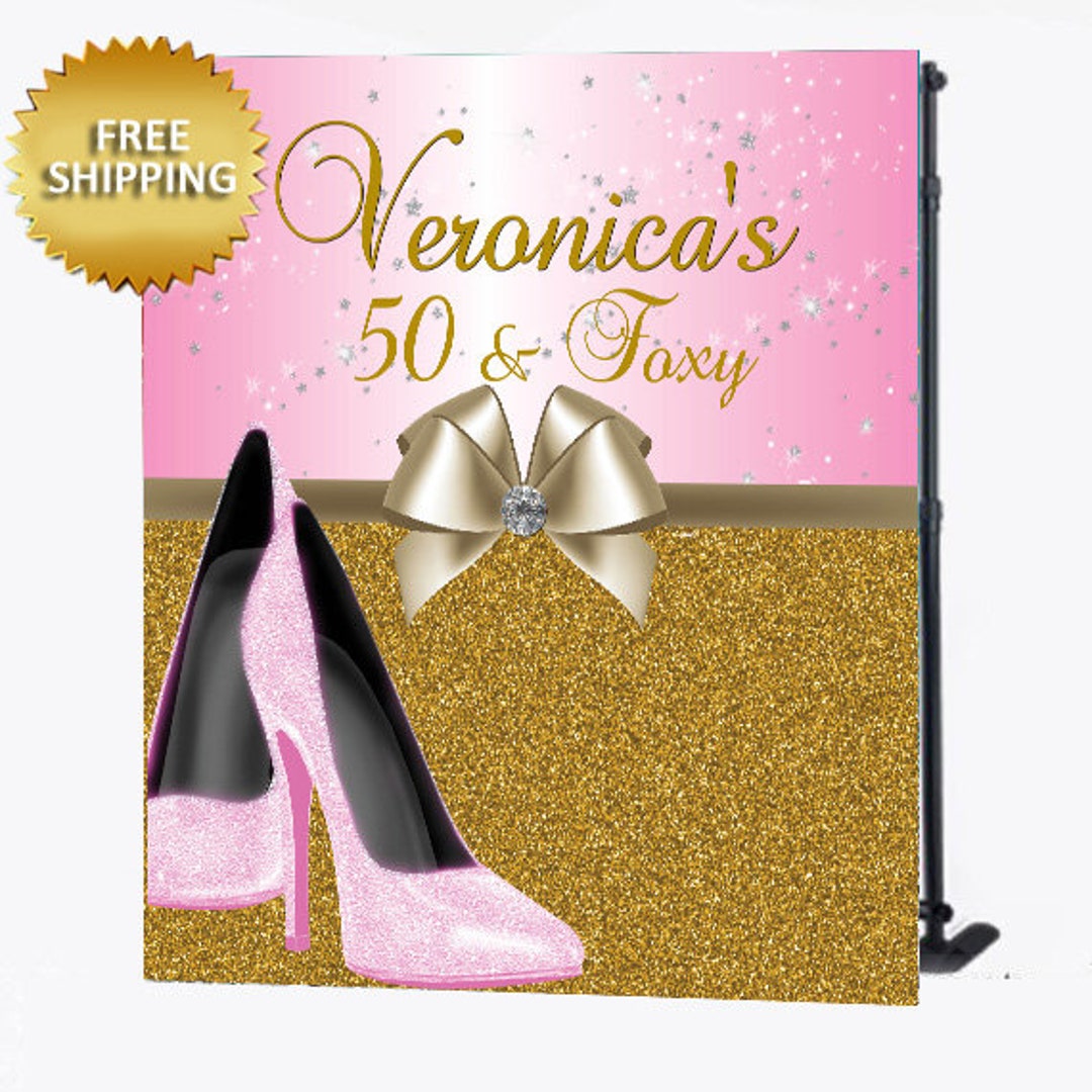 Pink Step and Repeat Backdrop, Pink Heels Backdrop, 50th Birthday ...