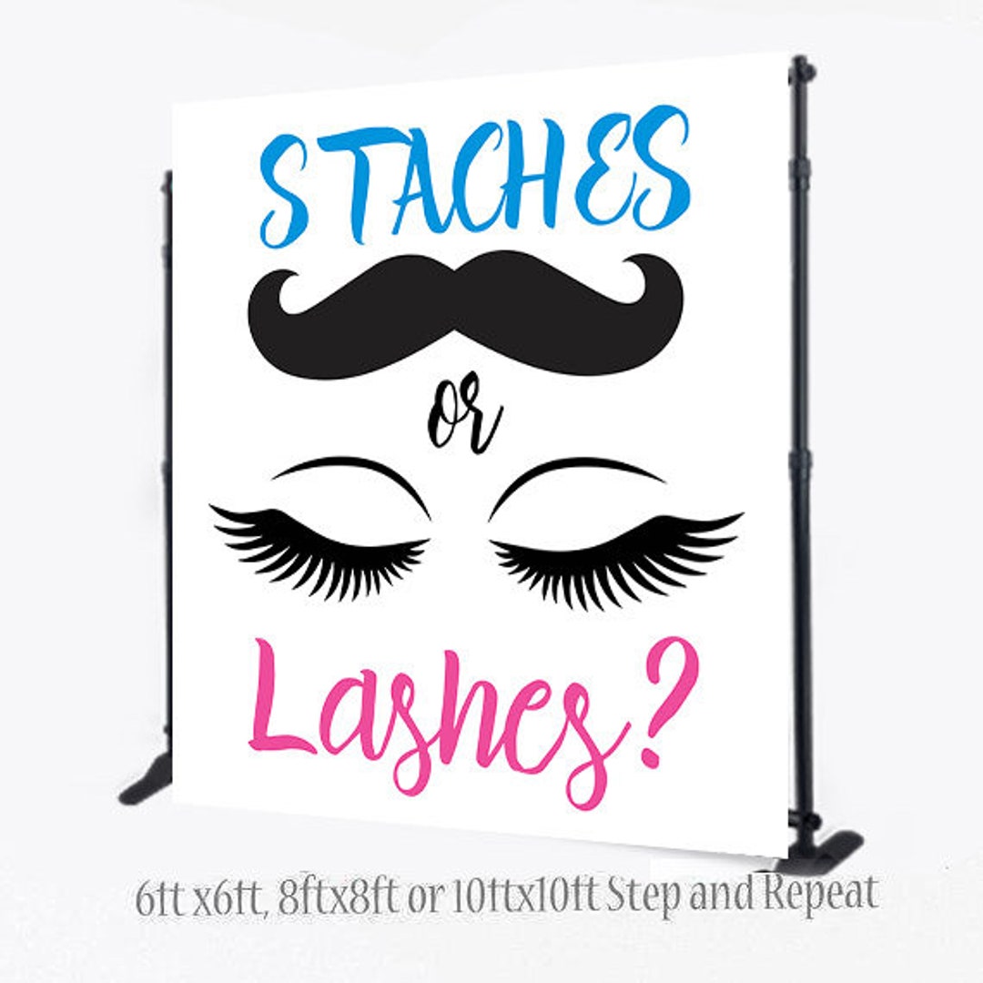 Gender Reveal Backdrop, Staches or Lashes Step and Repeat, Team Boy ...