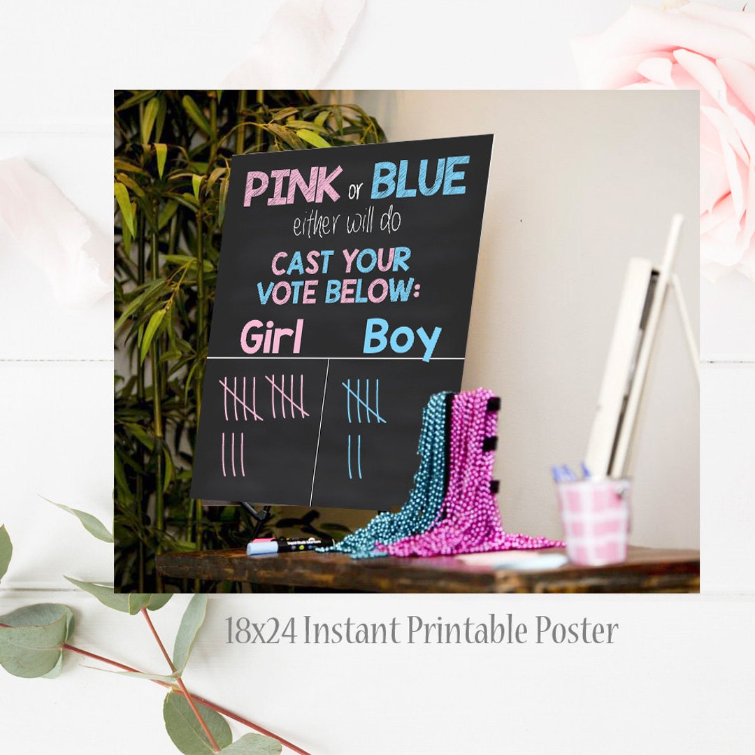 Baby Shower Sign Gender Reveal Sign Pink or Blue Either Will Do Cast ...