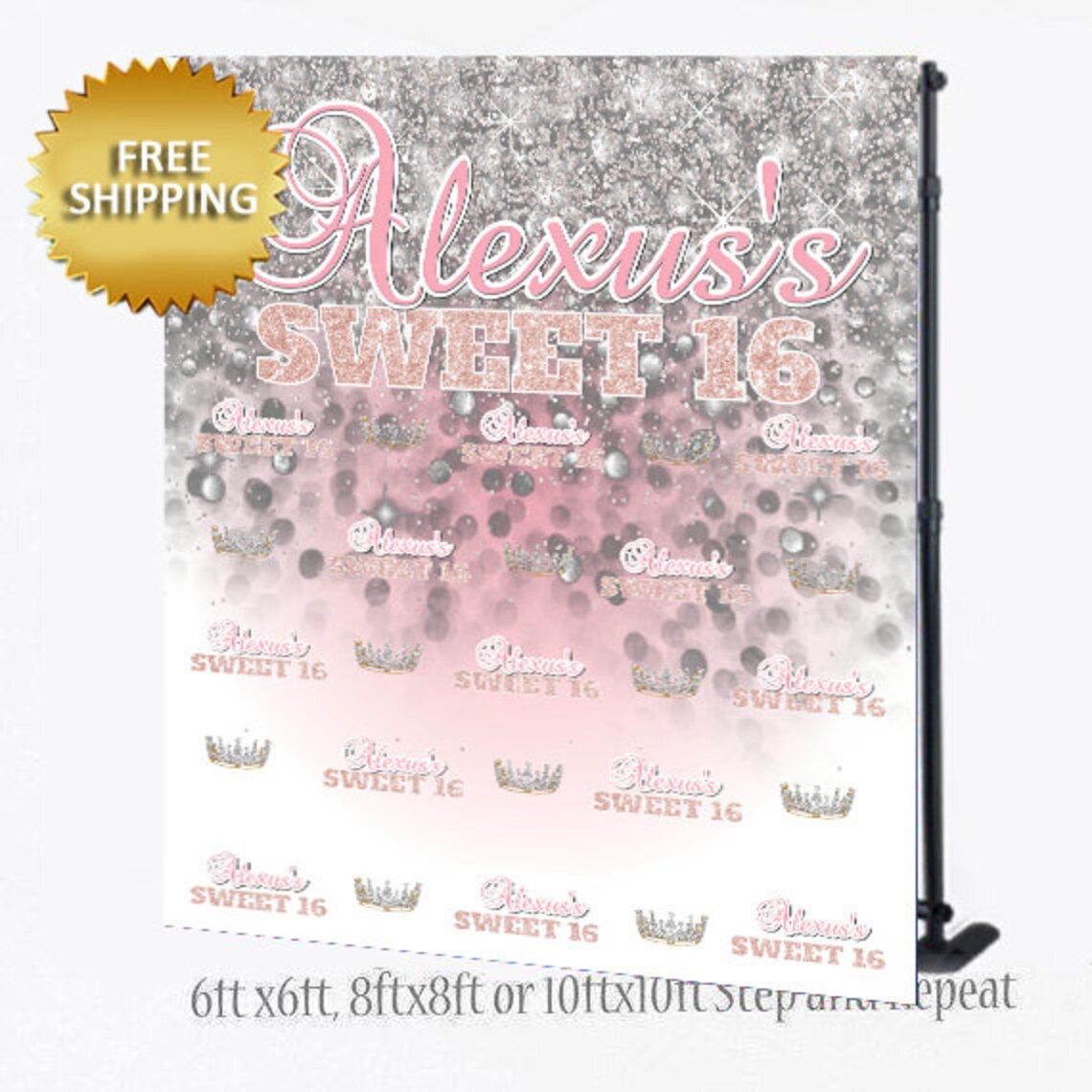 Pink Step and Repeat Backdrop, Pink and Silver Step and Repeat, Sweet ...