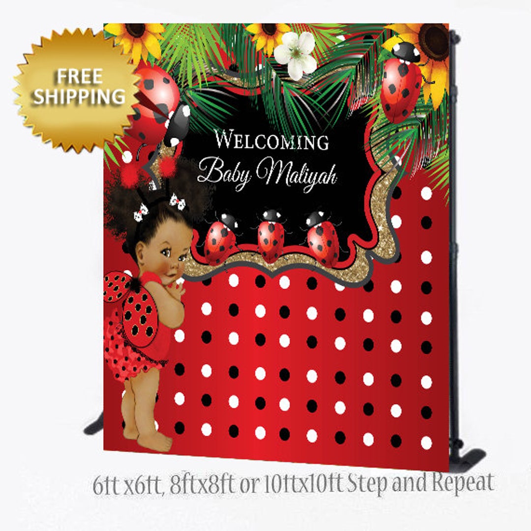 Black Baby Backdrop Ladybug Backdrop Red and Black Polkadots Sunflowers ...