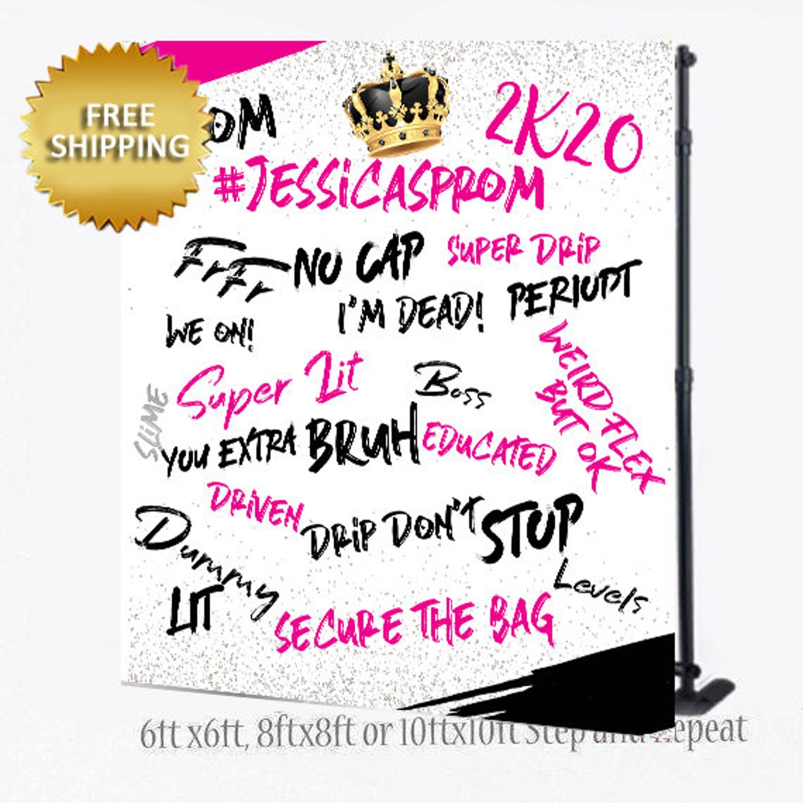 Prom Step and Repeat Banner 2k20 Prom Backdrop Words on a - Etsy