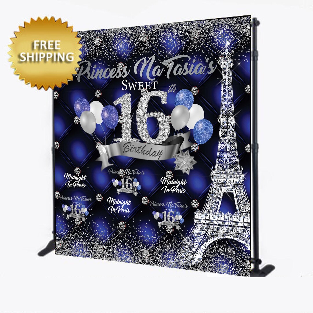 Sweet 16 Backdrop, 16th Birthday Backdrop, Paris Backdrop, Silver and ...
