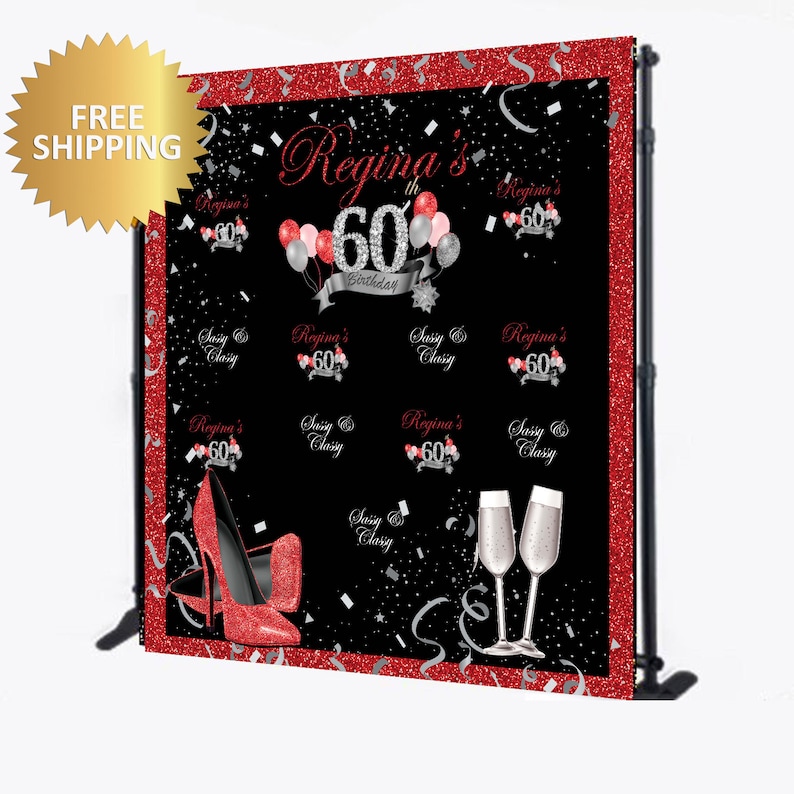 Birthday Backdrop Red and Silver Birthday Backdrop 50th - Etsy