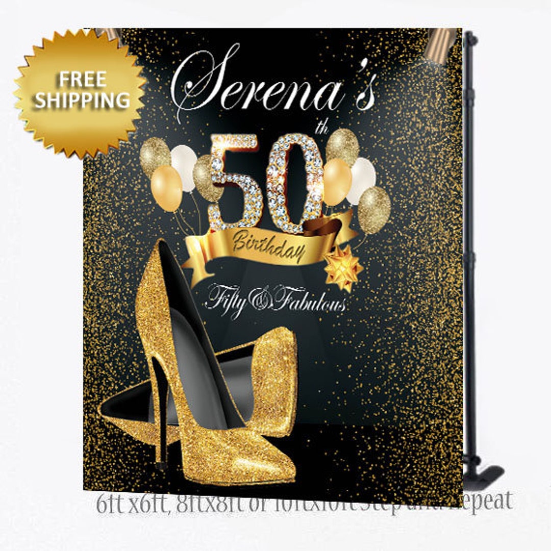 Birthday Backdrop, 50th Birthday Backdrop, Gold and Black Backdrop ...