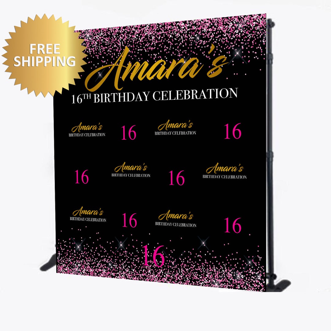 Sweet 16 Step and Repeat Backdrop, Sweet 16 Backdrop, Birthday Step and ...
