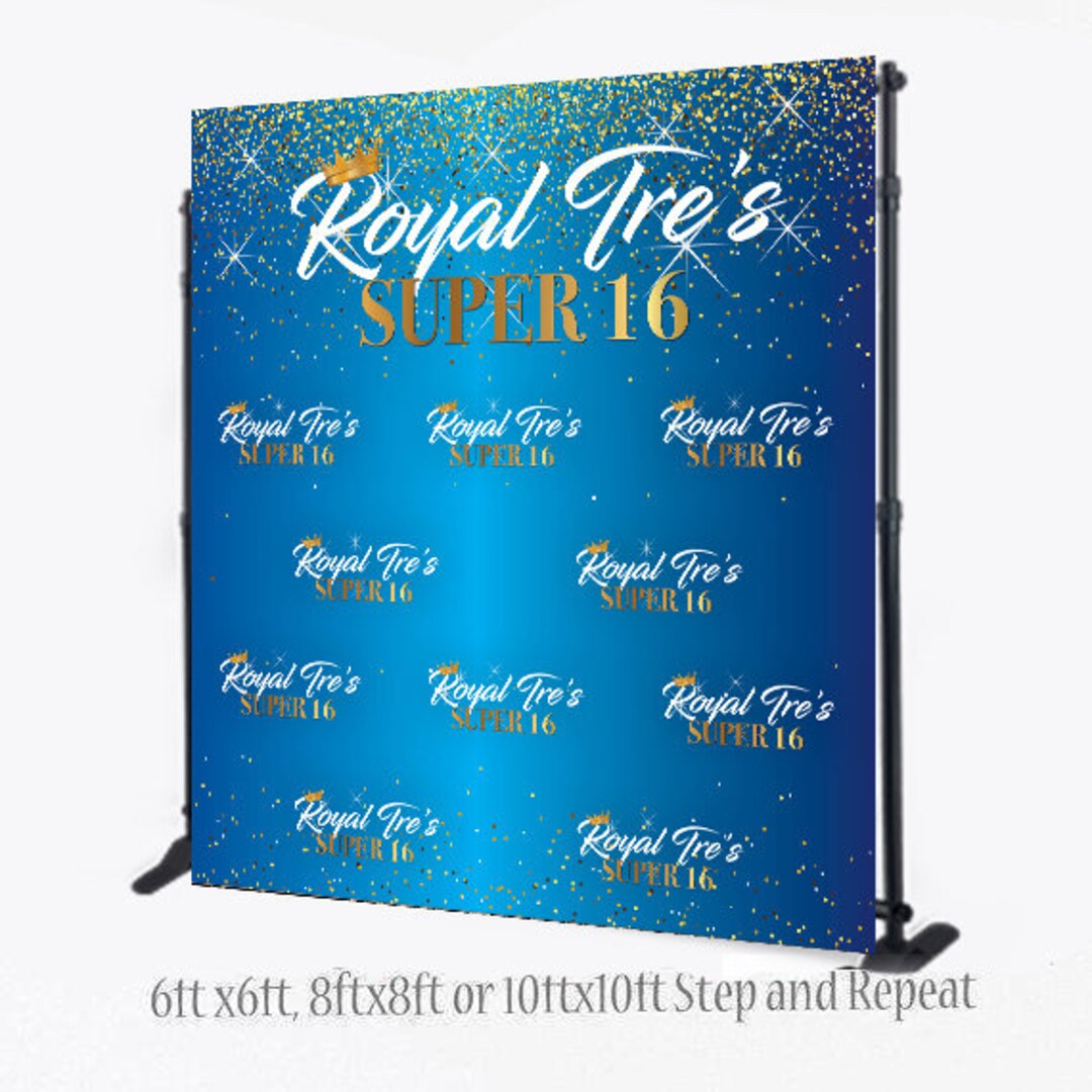 Royalty Backdrop, Blue and Gold Backdrop, 8X8 Photo Booth Backdrop ...