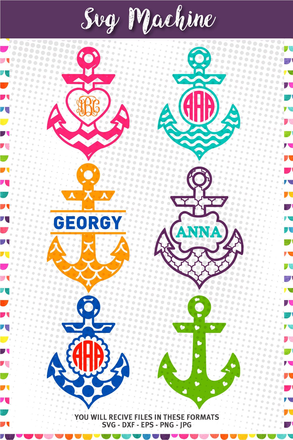 Chevron Anchor Monogram Frame SVG Nautical Anchor - Etsy