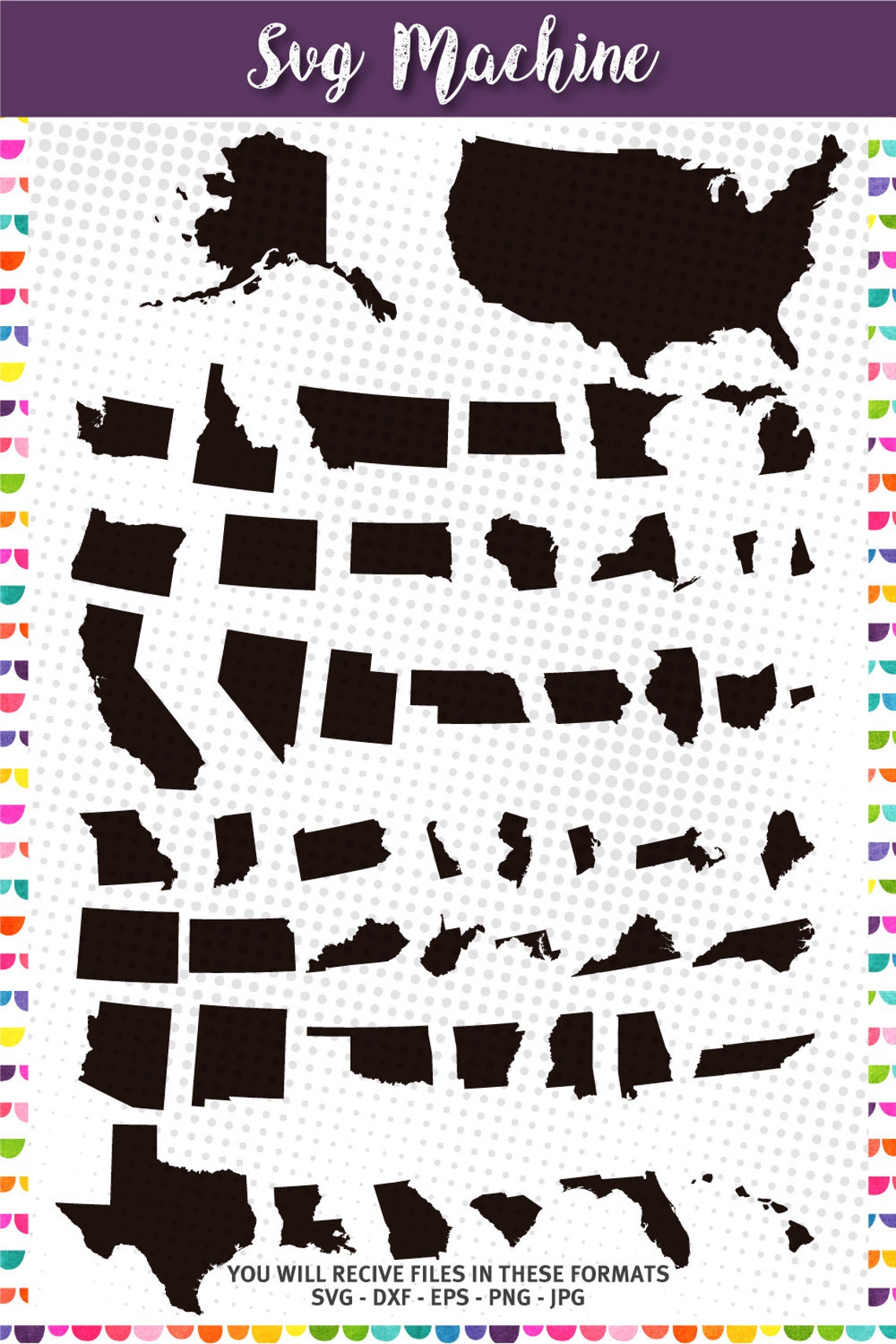 50 States Svg Us States Map Svg Svg Bundle - Etsy