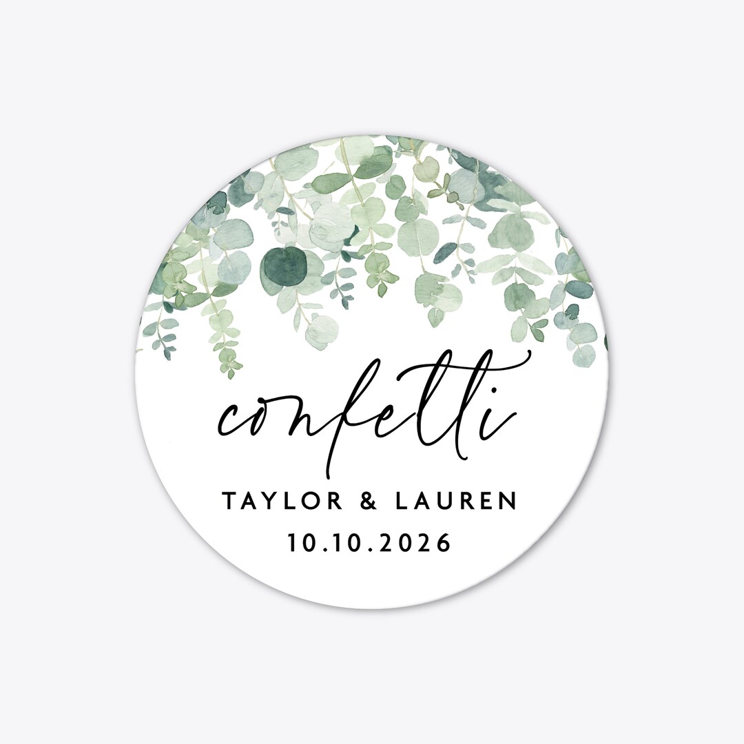 Personalized Confetti Wedding Stickers - Round Customized Labels for ...