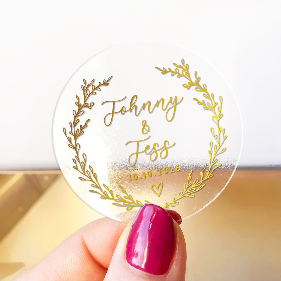 Gold Foil Monogram Stickers Personalized Clear Labels for Wedding ...