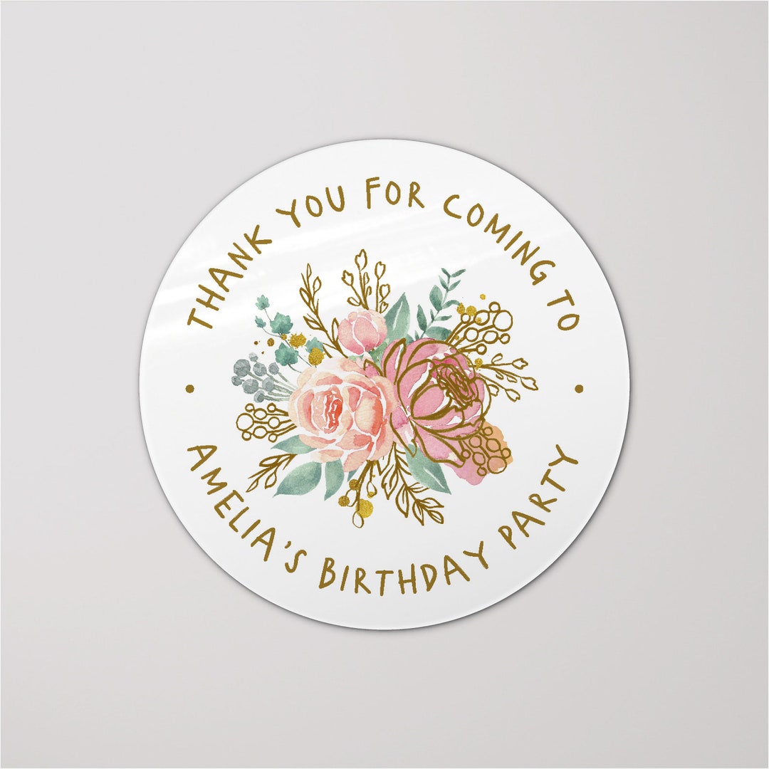 Personalized Party Favors Birthday Thank You Flower Stickers - Etsy