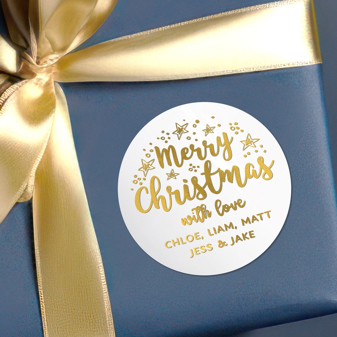 Christmas Labels Sticker and Gift Tags Custom Name Round Stickers Happy ...
