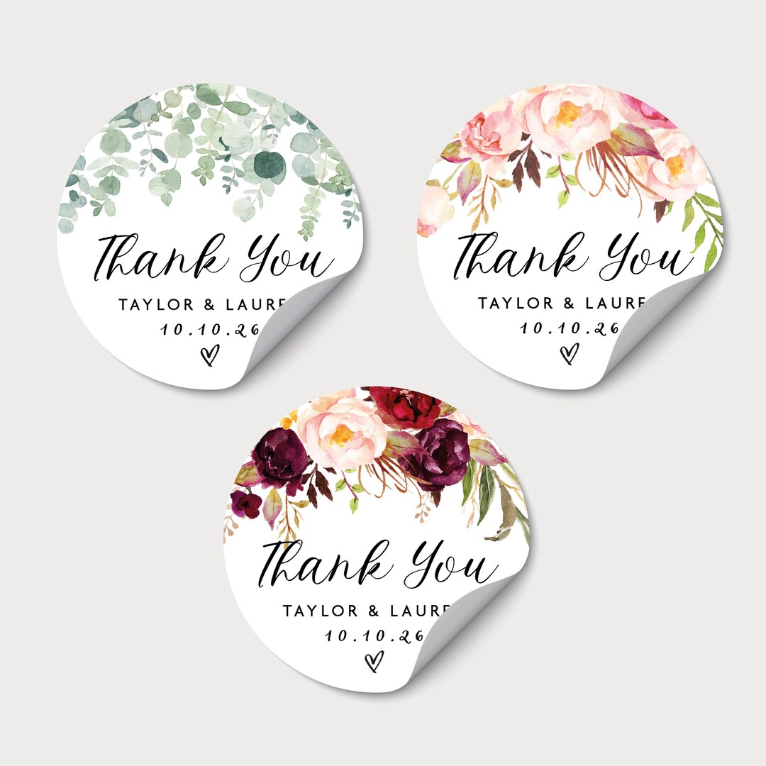 Personalized Thank You Stickers, Wedding Thank You Stickers, Floral ...