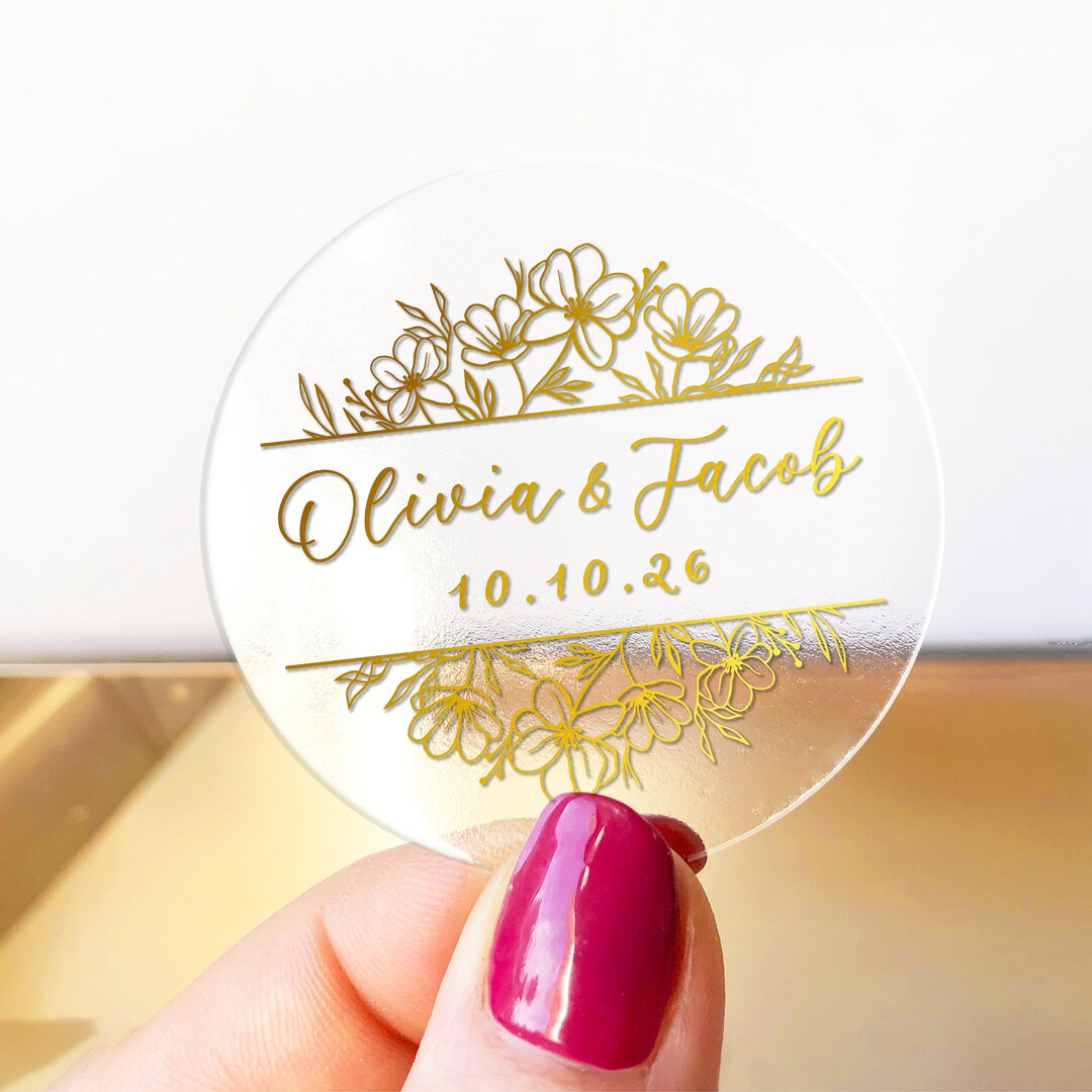 Personalized Gold Foil Wedding Envelope Seals Clear Favor Stickers ...