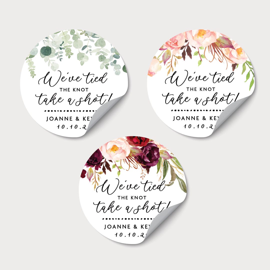Tied the Knot Wedding Stickers, Custom Tied the Knot Labels ...