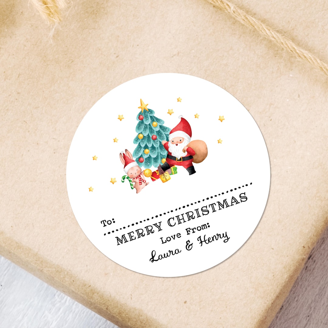 Personalised Merry Christmas Gift Stickers, Custom Round Christmas Gift ...