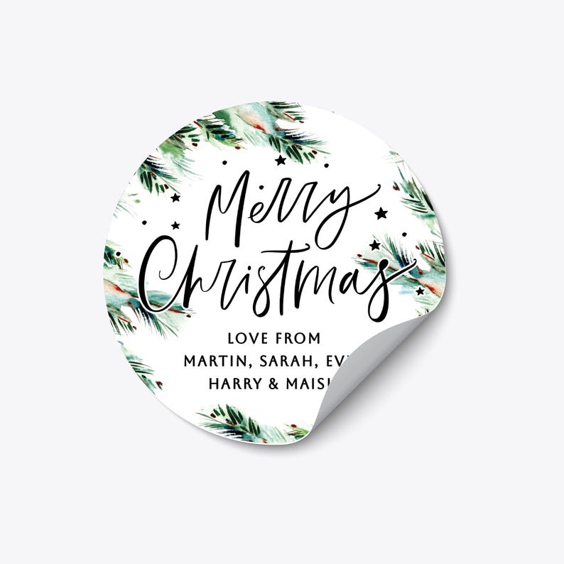 Personalized Christmas Gift Tag Stickers, Custom Round Holiday Envelope ...