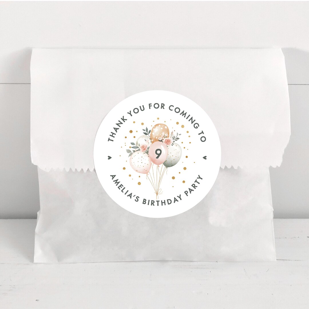 Personalized Balloon Birthday Party Stickers, Thank You Message Tags ...