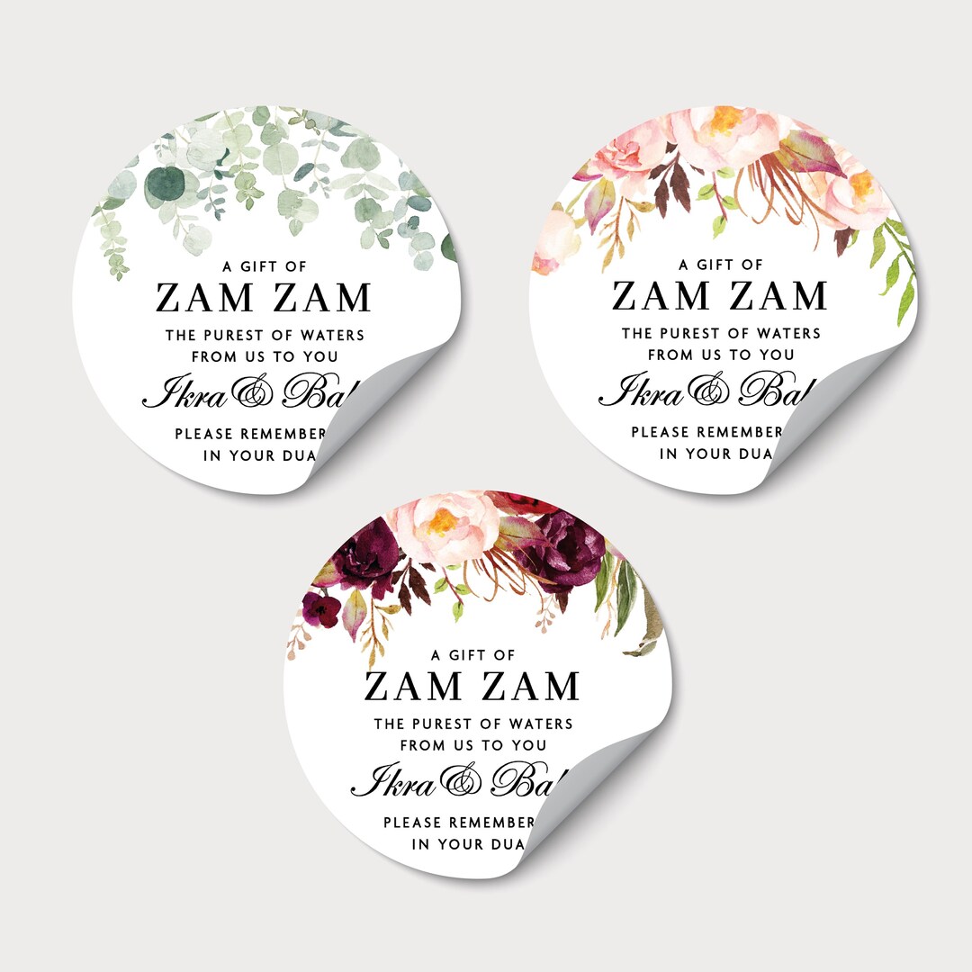 Personalized Zam Zam Water Gift Labels, Islamic Event Bottle Stickers ...